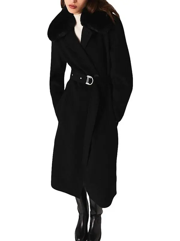 Maje Double-faced Coat With Removable Collar - Black