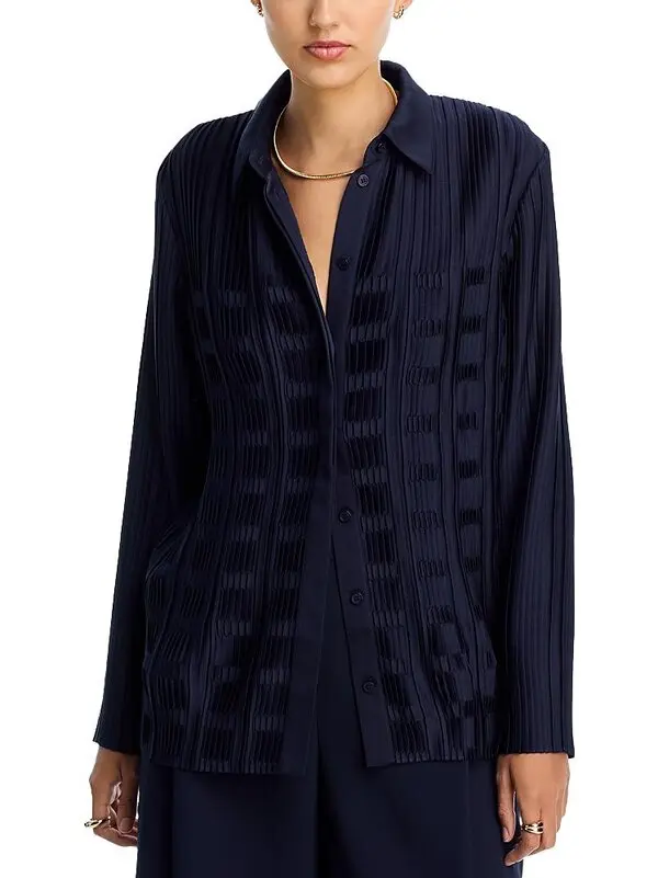 Lafayette 148 New York Plisse Blouse - Ink