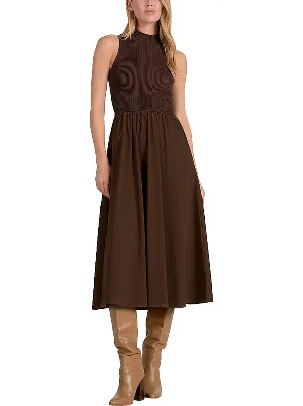 Elan Mixed Media Midi Dress - Cocoa