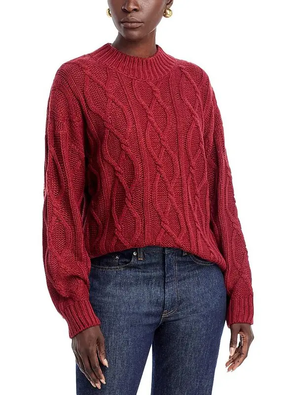 Elan Cable Knit Crewneck Sweater - Maroon