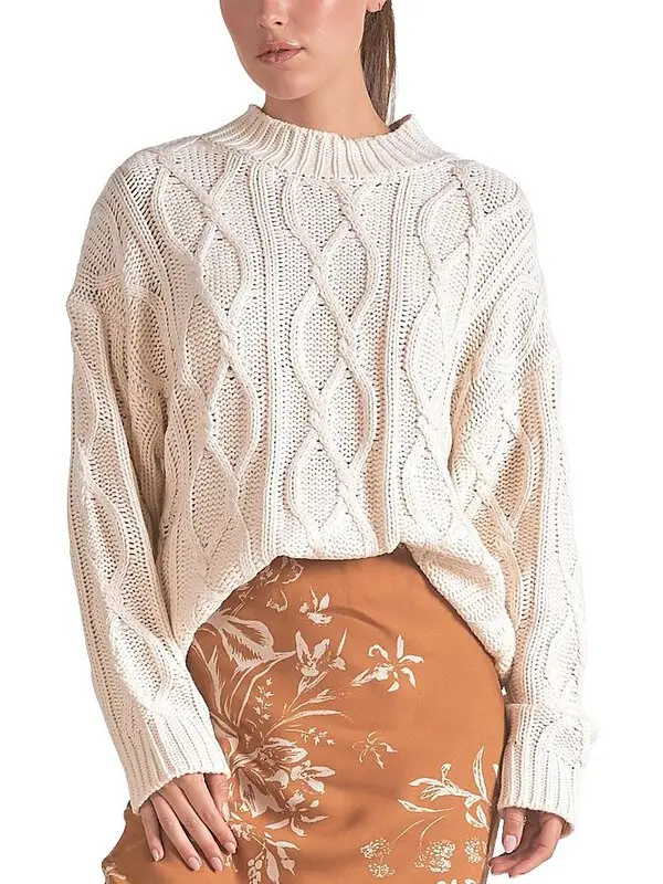Elan Cable Knit Crewneck Sweater - Off White