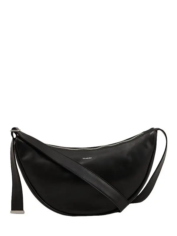 Sandro Small Leather Hobo Bag - Black