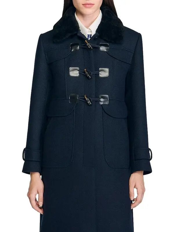 Sandro Long Coat - Navy Blue