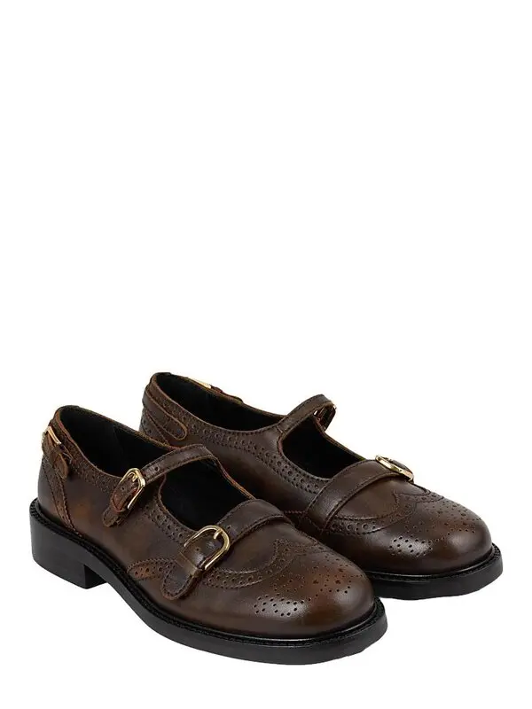 Sandro Buckled Mary Jane Flats - Brown