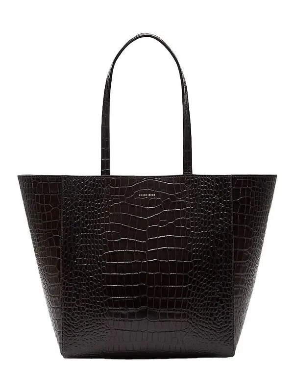 ANINE BING Elly Croc-effect Leather Tote - Dark Brown
