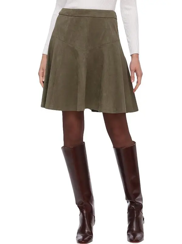 Bagatelle Faux Suede Flared Skirt - Olive