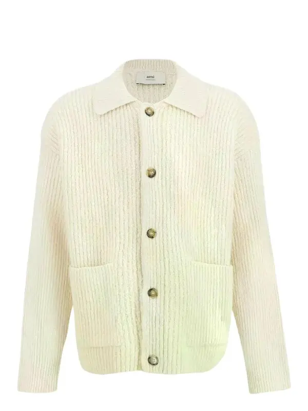 Ami Ribbed Collar Cardigan - Neutrals