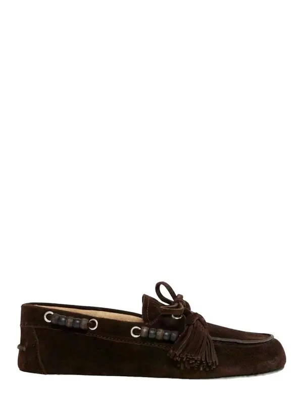 Miu Miu Beaded Tassel Loafers - Brown