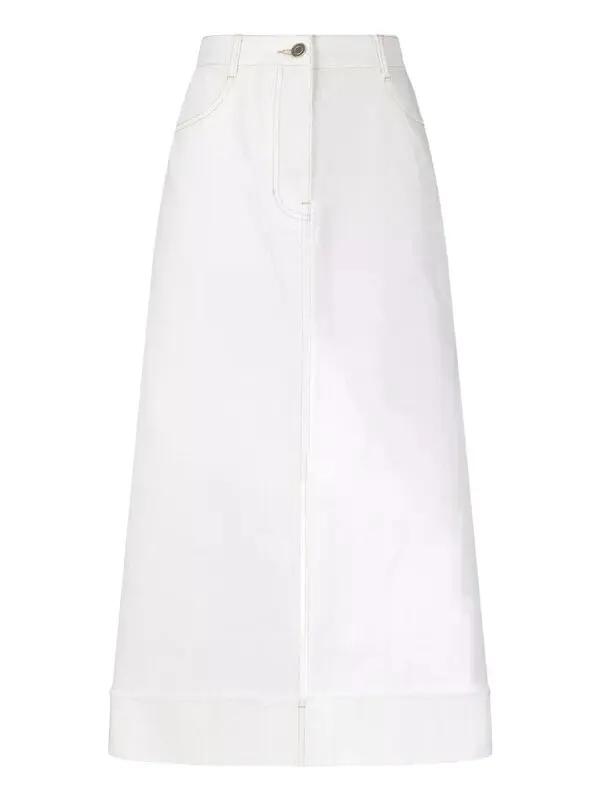 STUDIO TOMBOY Frayed-hem Denim Midi Skirt - White