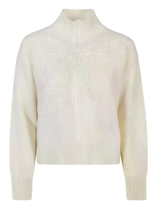 ERMANNO FIRENZE Floral-embroidered High-neck Sweater - Neutrals