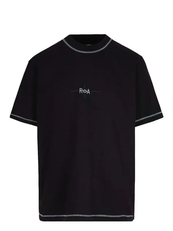 ROA Embroidered-logo Graphic-print Polo T-shirt - Black