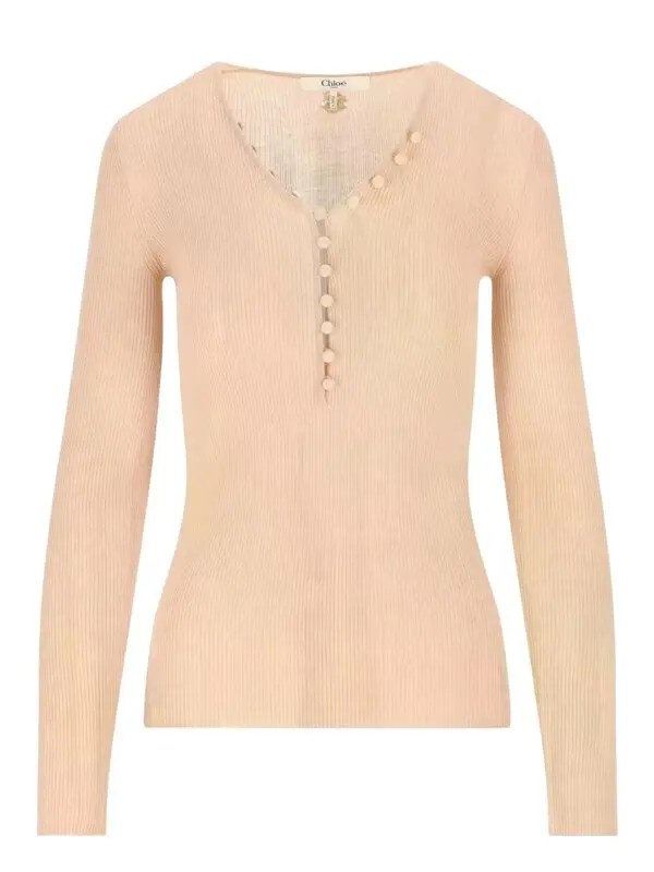 Chloé Henley Ribbed T-shirt - Pink