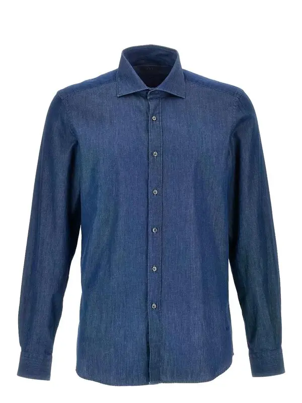 FAY Chambray Button-up Shirt - Blue