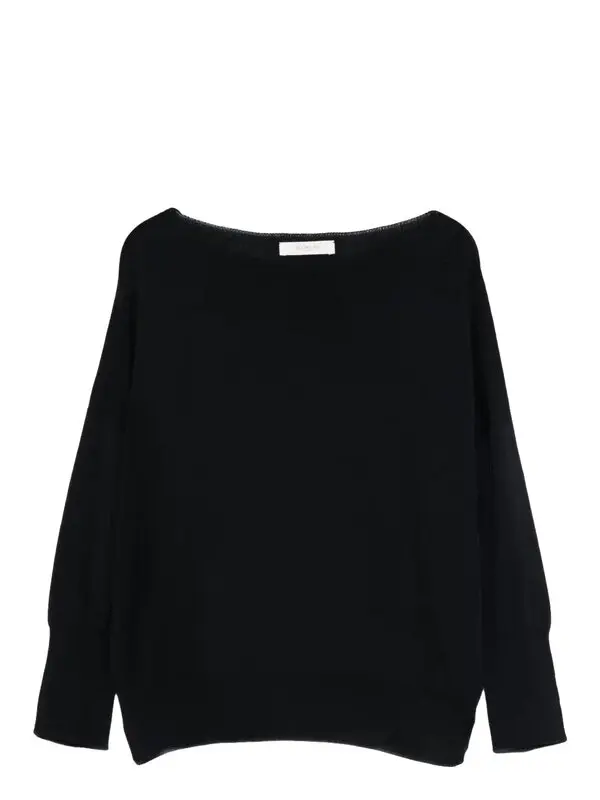 Incotex Boat-neck Three-quarter Sleeve Sweater - Black