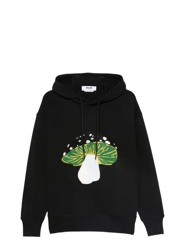 MSGM Mushroom-embroidered Hoodie - Black