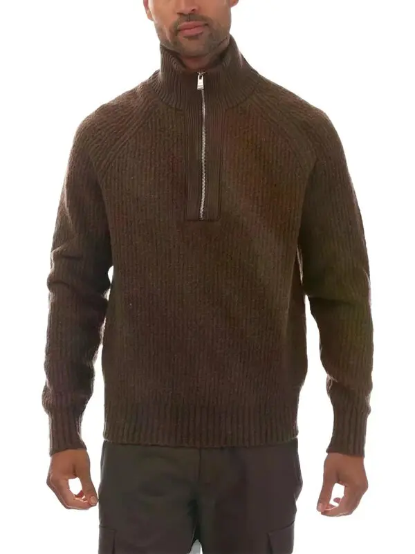 BOSS High-neck Half-zip Sweater - Brown