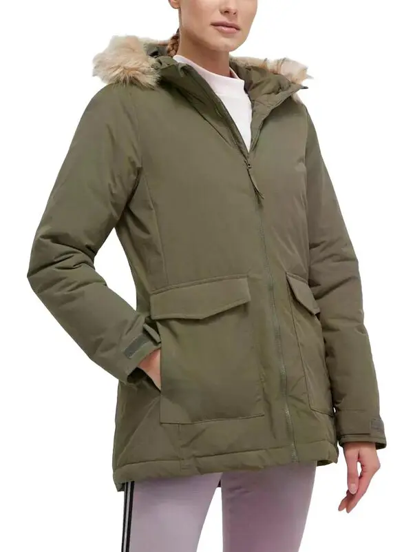 Adidas Faux-fur Trimmed Hooded Jacket - Green