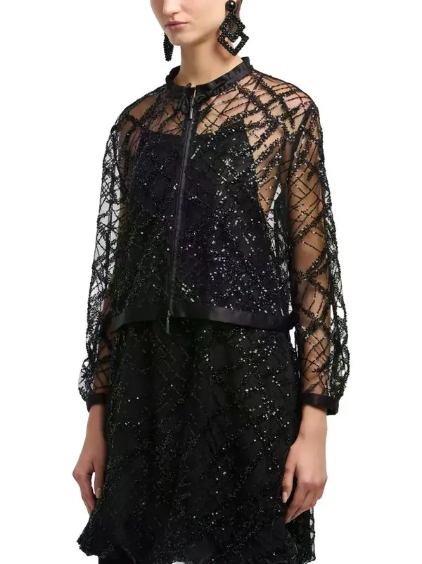 Emporio Armani Sequin-embellished Sheer Jacket - Black