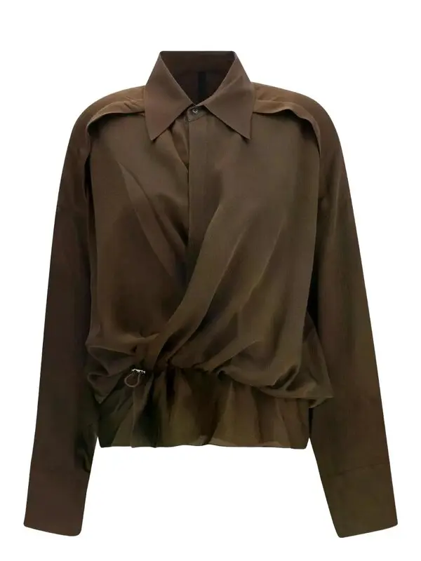 PETAR PETROV Silk Peplum Blouse - Brown