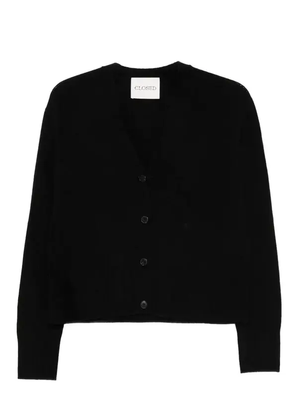 Closed Ribbed Wool Cardigan - Black