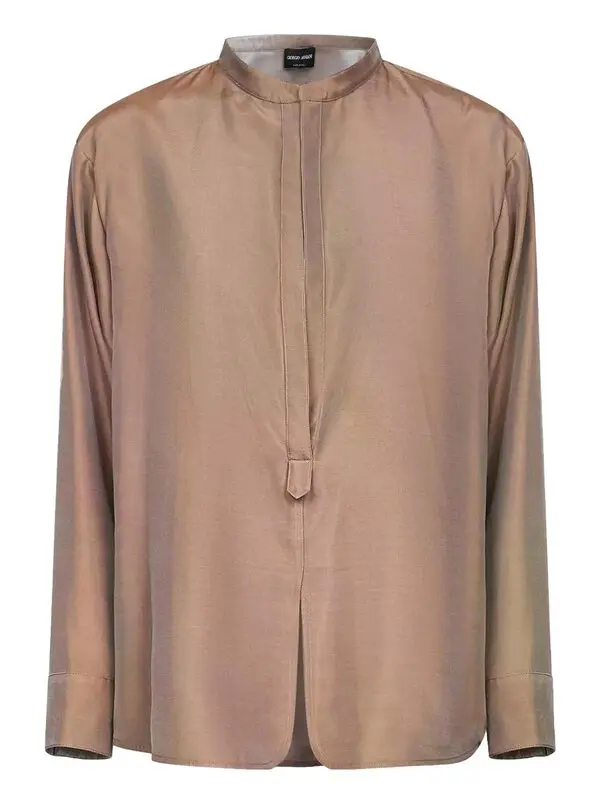 Giorgio Armani Band-collar Silk Shirt - Brown