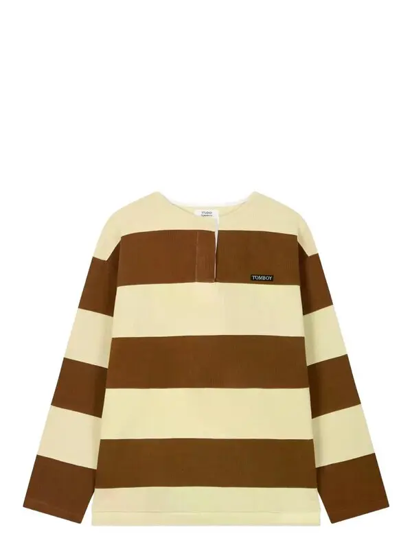 STUDIO TOMBOY Striped Henley T-shirt - Brown