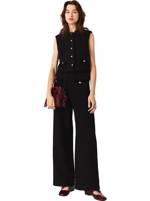 Maje Tweed Trousers With Velvet Stripes - Black