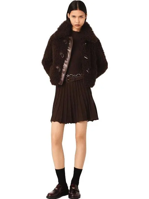 Maje Short Curly Coat - Brown