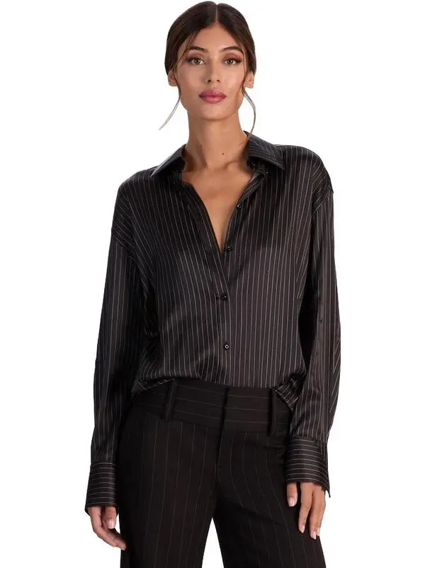 Alice + Olivia Perfect Pinstripe Button-down - Black
