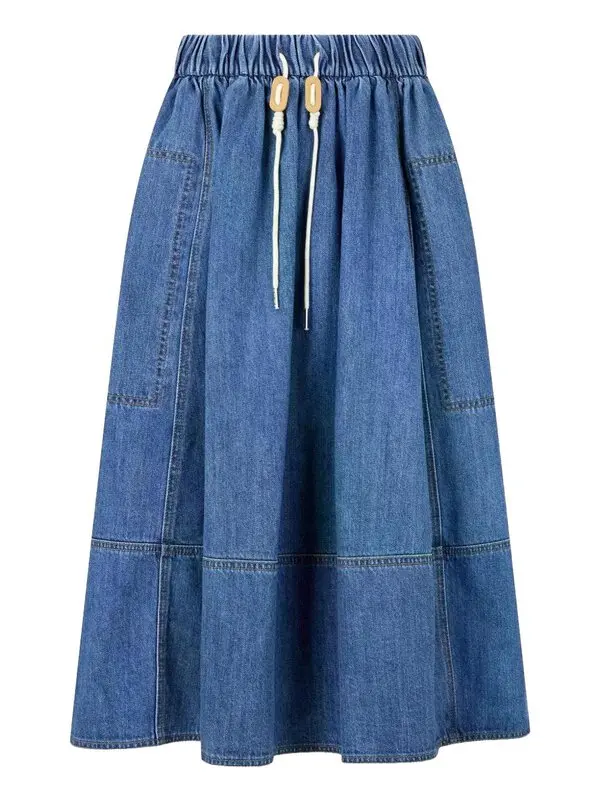 STUDIO TOMBOY Drawstring Denim Midi Skirt - Blue
