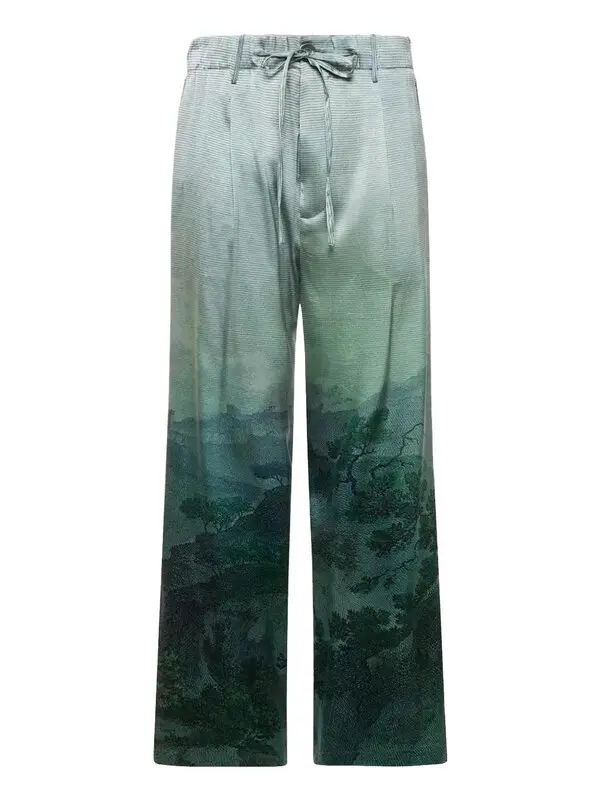 PIERRE-LOUIS MASCIA Landscape-print Drawstring Trousers - Blue