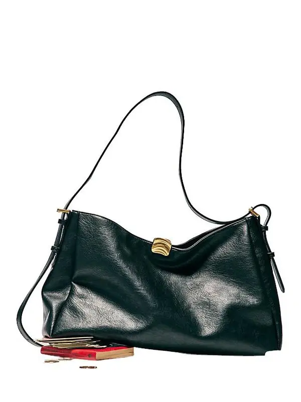Anthropologie Foldover Slouchy Shoulder Bag - Black