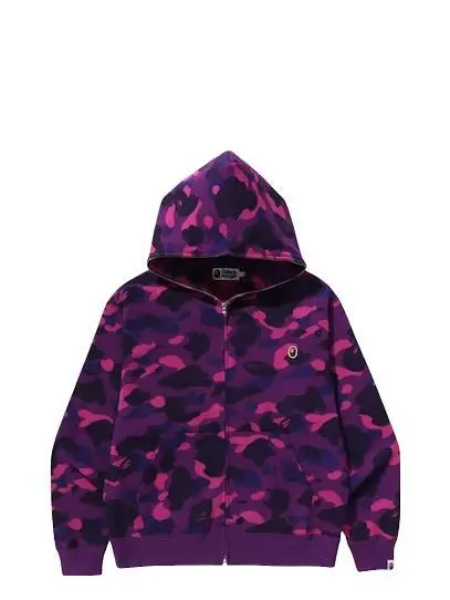 BAPE One Point Camo Cropped Full Zip Hoodie - Purple