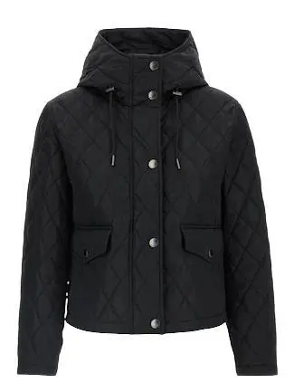 Burberry Cropped Quilted Nylon Hooded Jacket - Black