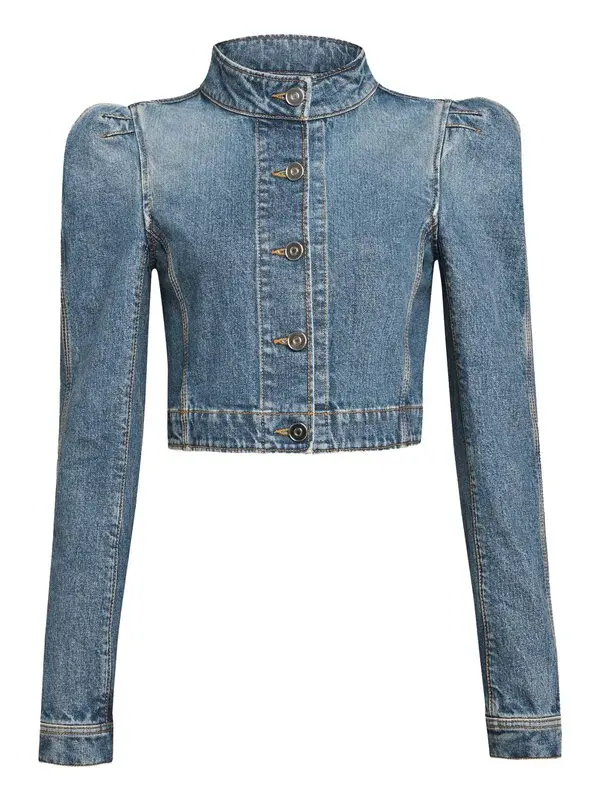 Alaïa Cropped Denim Jacket - Medium Wash