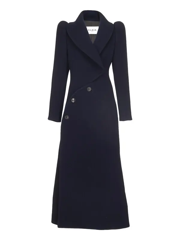 Alaïa Virgin Wool Tailored Coat - Navy