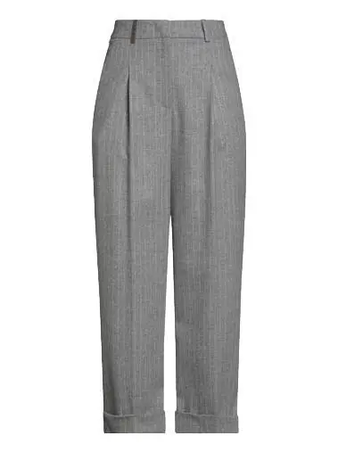 Peserico Wide-leg Pinstriped Pants With Leather Trims - Grey
