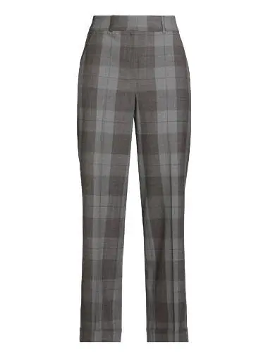 Peserico Checked Wide-leg Pants With Leather Trims - Grey