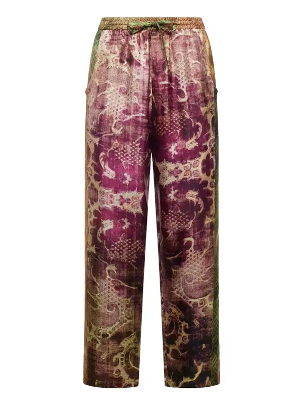 PIERRE-LOUIS MASCIA Damask-print Drawstring-waist Trousers - Pink