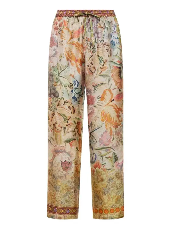 PIERRE-LOUIS MASCIA Floral-print Drawstring Trousers - Neutrals