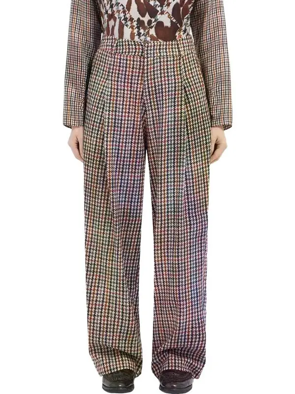 PIERRE-LOUIS MASCIA Houndstooth Pleated Front Trousers - Brown