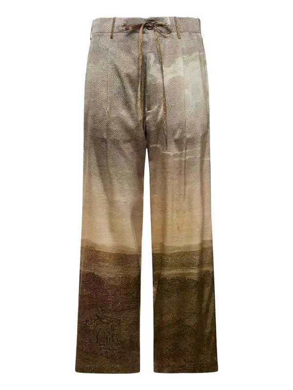 PIERRE-LOUIS MASCIA Landscape Print Trousers - Brown