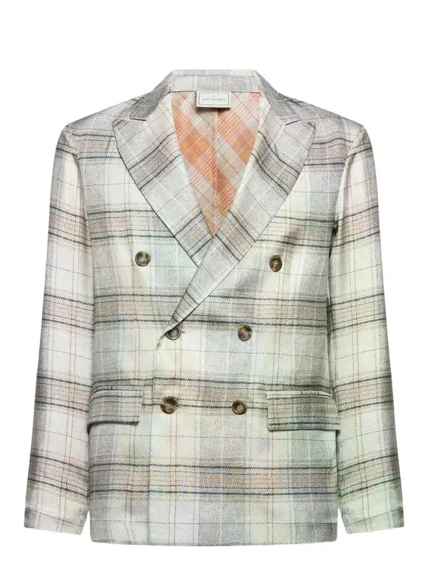 PIERRE-LOUIS MASCIA Checked Double-breasted Blazer - Neutrals