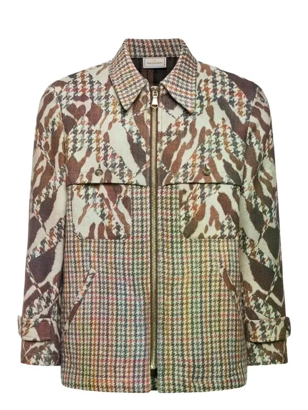 PIERRE-LOUIS MASCIA Houndstooth Patchwork Jacket - Brown