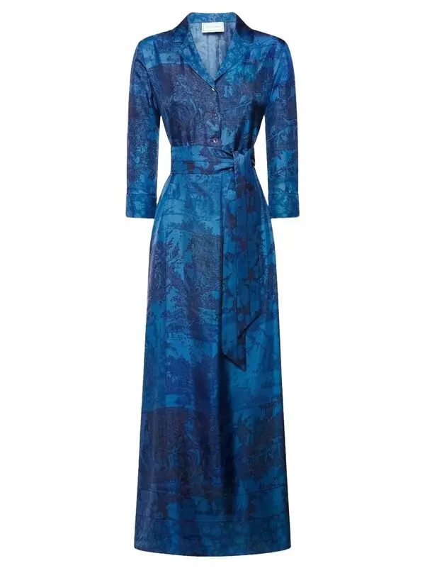 PIERRE-LOUIS MASCIA Printed Belted Dress - Blue