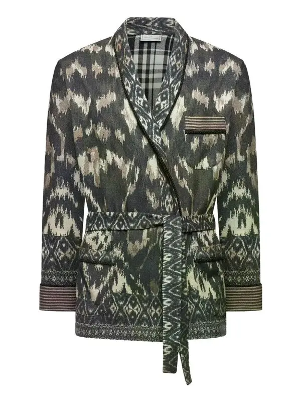 PIERRE-LOUIS MASCIA Ikat-pattern Belted Jacket - Black