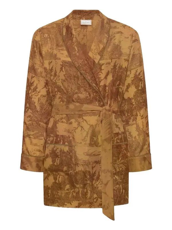 PIERRE-LOUIS MASCIA Landscape-print Belted Robe - Brown