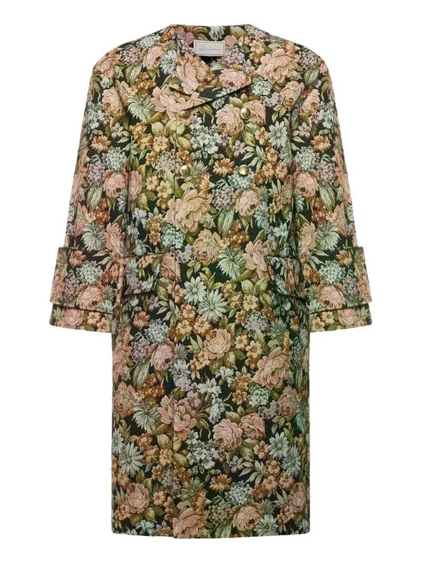 PIERRE-LOUIS MASCIA Floral-print Double-breasted Coat - Neutrals