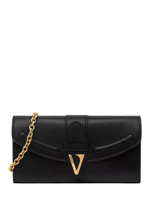 Versace V-logo Chain Clutch - Black
