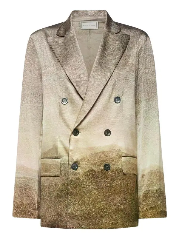 PIERRE-LOUIS MASCIA Landscape-print Double-breasted Jacket - Neutrals